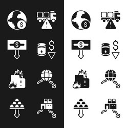 Set burning dollar bill stop delivery cargo truck Vector Image