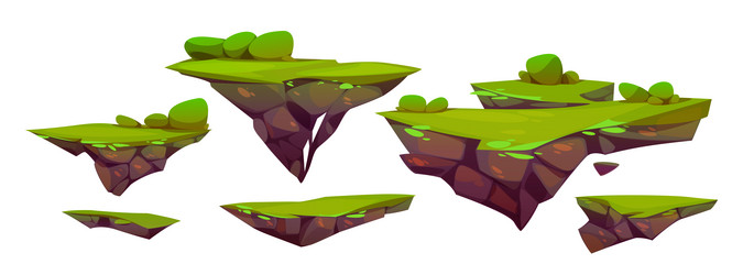 Floating islands flying land pieces for game Vector Image