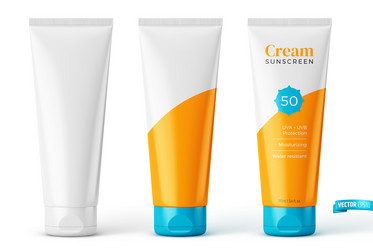 Realistic sunscreen tubes Royalty Free Vector Image