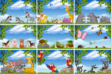 Cute set animals in jungle scene Royalty Free Vector Image