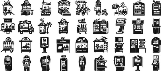 Kiosk icons set flat style Royalty Free Vector Image