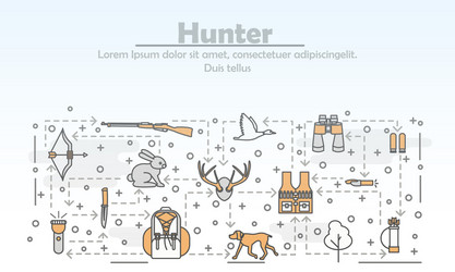 Thin line art hunter poster banner template Vector Image