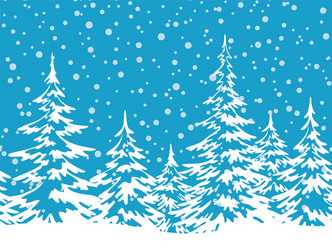 Winter landscape with fir trees and snow Vector Image