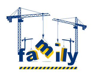 Construction cranes build family word concept Vector Image