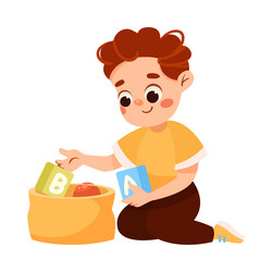 Little boy doing laundry in washing machine Vector Image
