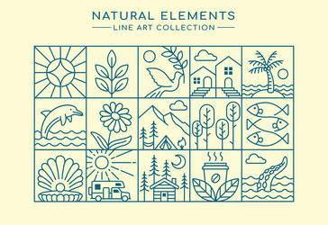 Line art of natural elements collection Royalty Free Vector