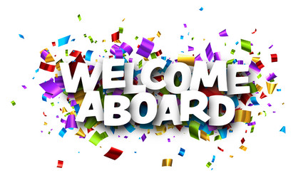 Welcome aboard sign over colorful cut out Vector Image