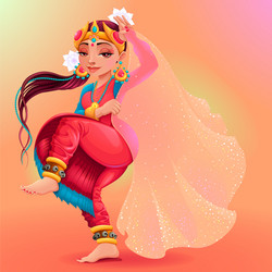 Indian woman in sari dancing traditional dance Vector Image