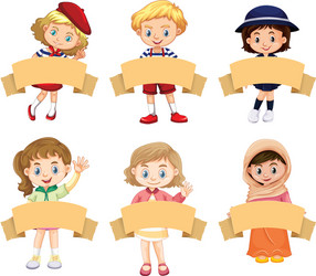 Cute girl and brown banner Royalty Free Vector Image
