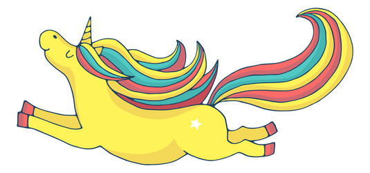Cartoon funny rainbow unicorn horse jumping Vector Image
