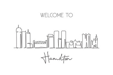 Single continuous line drawing hamilton skyline Vector Image