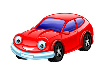 Red car with eyes on a sky background Royalty Free Vector