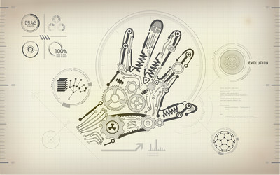 Concept of blueprint of ai invention robot hand Vector Image