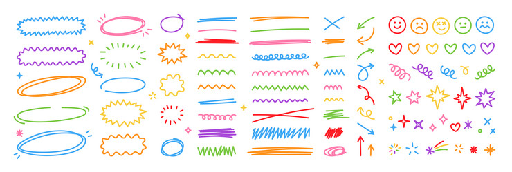 Scribble doodle underline emphasis line shape set Vector Image