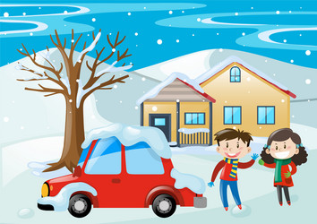Cartoon color cars covered snow icon set Vector Image