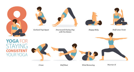 Yoga set with women in different poses Royalty Free Vector