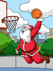 Basketball santa slam dunk cartoon colored clipart
