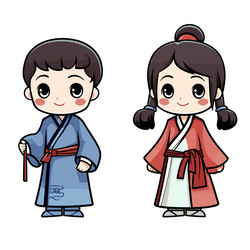 Chinese couple hand-drawn comic chinese couple Vector Image