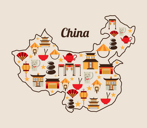 Chinese cartoon map with destinations symbols Vector Image