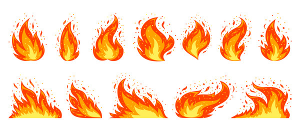 Campfire flame flat red hot fire burn shape Vector Image