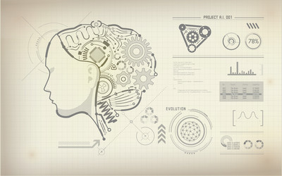 Concept of blueprint of ai invention robot brain Vector Image