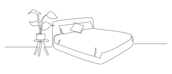 Continuous one line drawing of double bed Vector Image