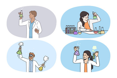 Scientist kids cartoon character with laboratory Vector Image