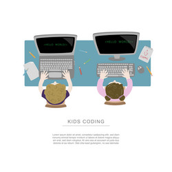 Kids coding little boy coding on his laptop Vector Image
