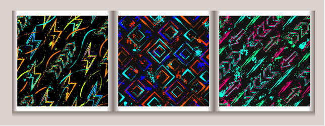 Abstract neon bright patterns with paint splatter Vector Image