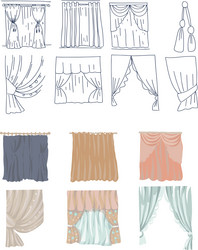 Curtains hand drawn cartoon cute sketch drawing Vector Image