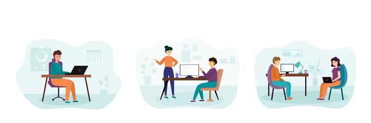 Set of cartoon characters doing distant work Vector Image