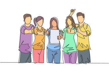 Single continuous line drawing of happy male team Vector Image