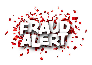 Fraud alert sign with purple cut out ribbon Vector Image