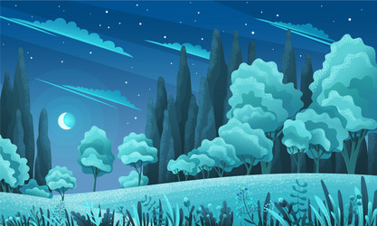 Forest night landscape tall tree bushes mixed Vector Image