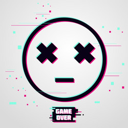 Game over glitchy sign with skull and gamepad Vector Image
