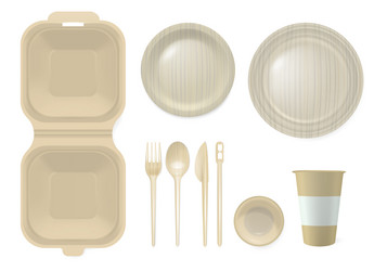 Disposable tableware realistic set Royalty Free Vector Image