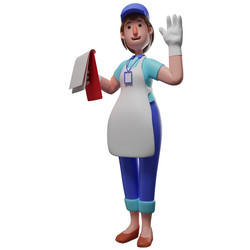 Smiley 3d waiter cartoon showing runn Royalty Free Vector