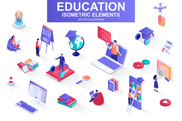 Education isometric 3d icons set Royalty Free Vector Image