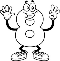 Outlined funny number eight 8 cartoon character Vector Image