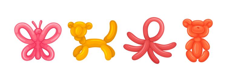 Toy balloon with twisted bright animals set Vector Image