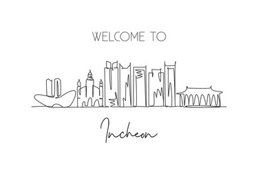 One single line drawing seoul city skyline Vector Image