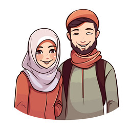 Muslim couple hand-drawn comic Royalty Free Vector Image