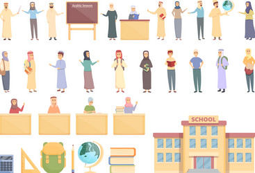 Cartoon arab muslim students in hijab set Vector Image