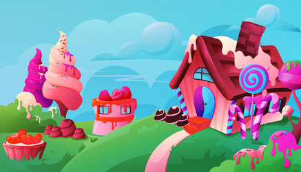 Sweet candy land cartoon game background 3d Vector Image