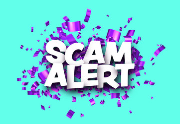 Fraud alert sign with purple cut out ribbon Vector Image