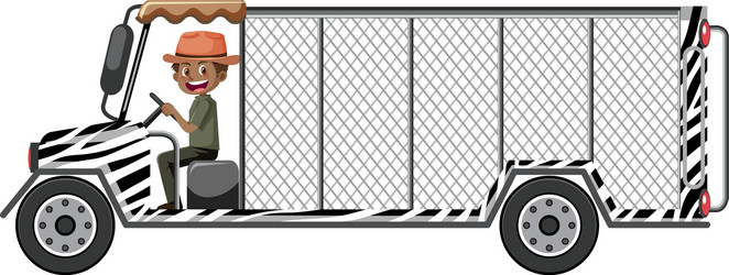 Zoo concept with driver man in jeep car isolated Vector Image
