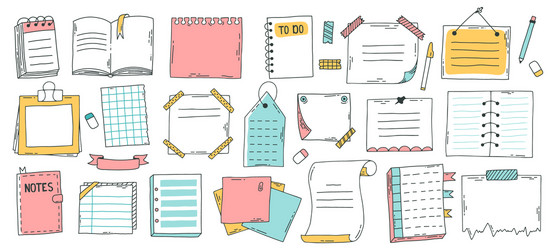 Set of hand drawn paper notes notepapers Vector Image