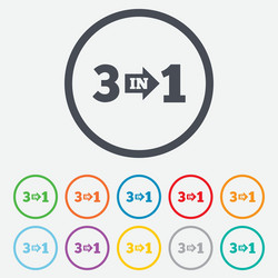 Three in one sign icon 3 1 symbol with arrow Vector Image