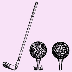 Golf club and ball on tee hand drawn outline Vector Image