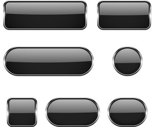 Black and white button set round square Royalty Free Vector